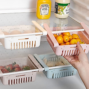 4 Pack Fridge Drawer Organizer Refrigerator Drawers For Shelves - Adjustable Kitchen Organizer With Pull Out Storage Rack Box - Sliding Partition Fridge Hanging Organizer
