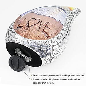M MEILINXU Teardrop Decorative Urns, Funeral Cremation Urns for Human Ashes - Display at Home or in Niche at Columbarium, Engraved Aluminum Urns for Ashes Adult Female & Male, Beach & Love - Large