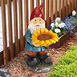 Design Toscano QM19474 Sunflower Sammy Garden Gnome Birdfeeder Statue, full color