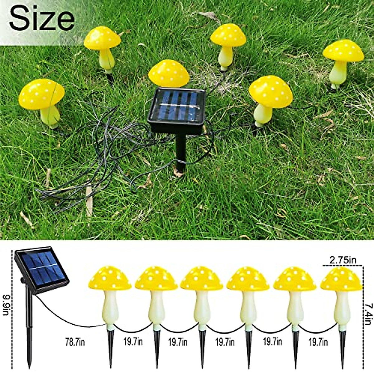 XSFANCYFUN Set of 6 Solar Mushroom Lights Outdoor Garden, 8 Modes Waterproof Solar Powered Garden Pathway Lights for Yard, Lawn, Pathway, Christmas, Walkway, Fence Decorations Yellow Mushroom Lights