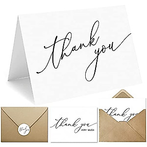 Thank You Cards with Kraft Envelopes & Stickers (Bulk 100-Pack), 5 x 3.75 Inch Minimalist Design Thank You Blank Notes for Engagement, Wedding, Baby Shower, Graduation, Bridal Shower, Business, Funeral (White)