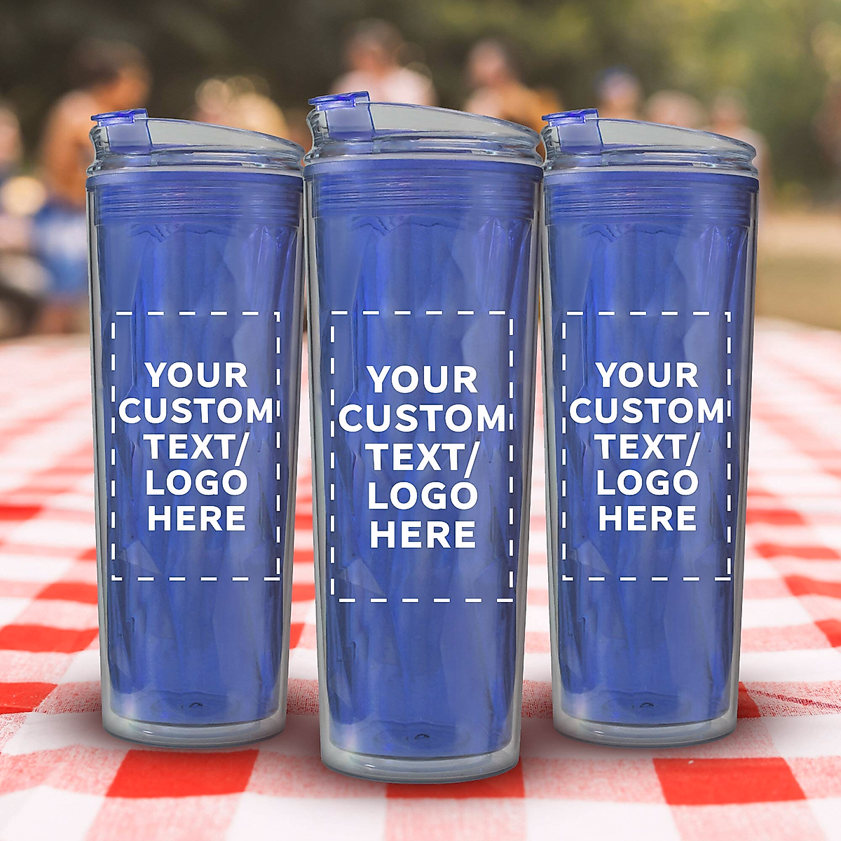 Personalized 20 oz. Double Wall Plastic Travel Mugs - 10 Pack - Custom Text, Logo - Blue