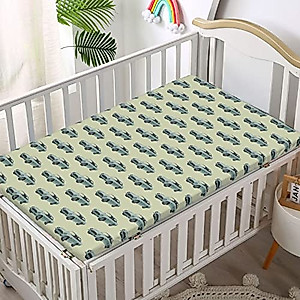 Cars Themed Fitted Crib Sheet,Standard Crib Mattress Fitted Sheet Soft & Stretchy Fitted Crib Sheet-Baby Sheet for Boys Girls, 28“ x52“,Pistachio Green Almond