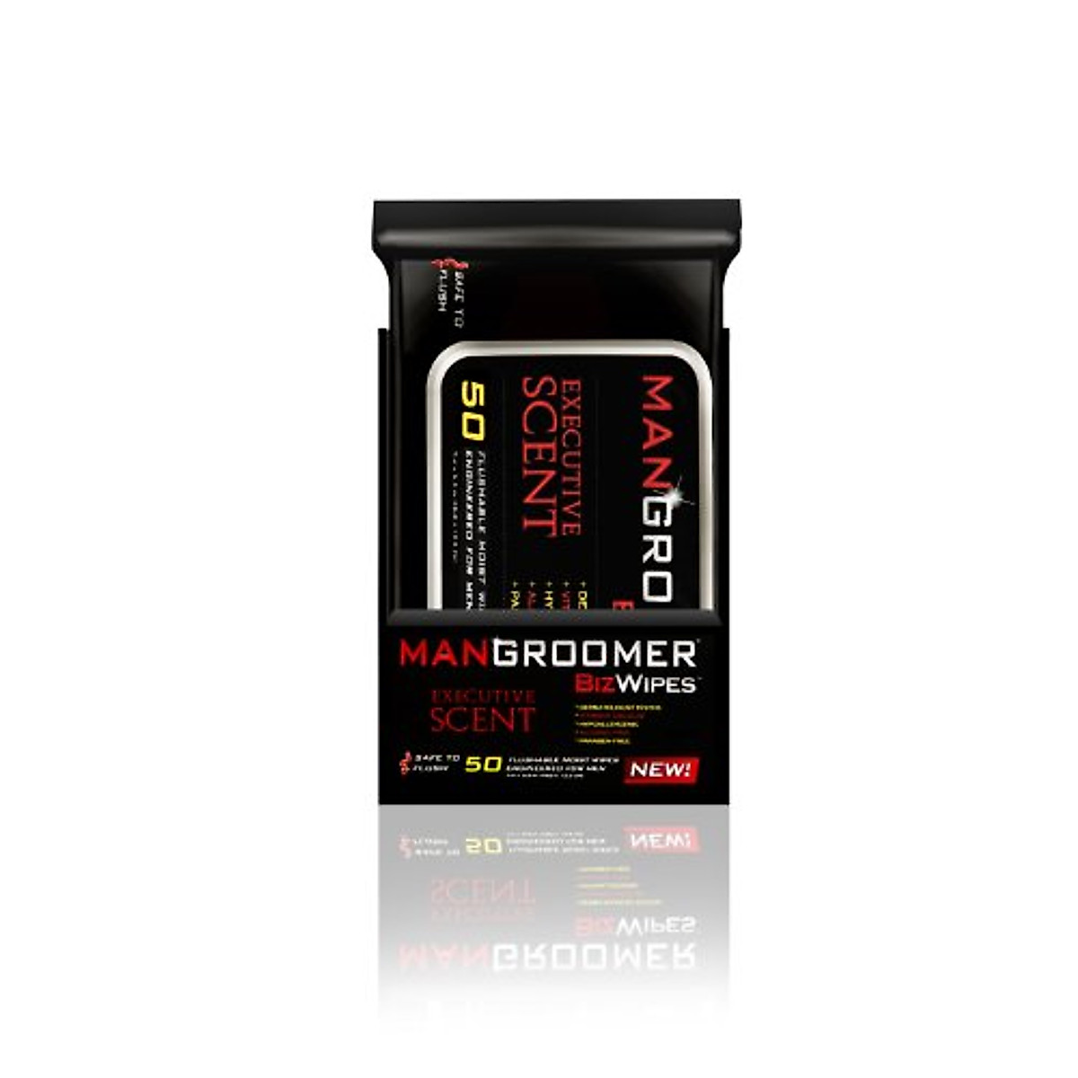 MANGROOMER Biz Wipes Flushable Moist Personal Wipes Engineered for Men, Executive Scent, 50 Wipes (Pack of 6), 300 Count