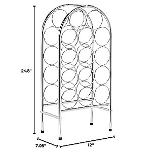 Amazon Basics Curved Metal 14-Bottle Standing Wine Holder Rack, Chrome