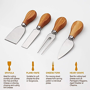 Bamboo Cheese Board Set Charcuterie Platter Serving Meat Board Including 4 Stainless Steel Knife and Serving Utensils for Christmas Wedding Birthday Anniversary