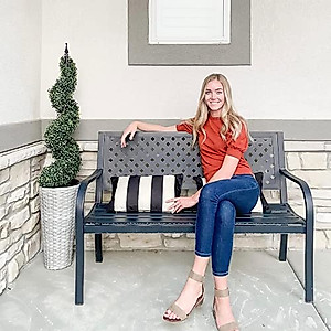 ABOUND LIFESTYLE Insert Included Outdoor Pillows Waterproof, Striped Outdoor Lumbar Pillow Set of 2, All-Season Cushions for Patio Furniture, Patio Furniture Pillows, Outdoor Throw Pillows (12”x20”)