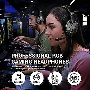 EKSA E1000 Gaming Headset, Computer Headphones with Noise Canceling Mic & RGB Light, Compatible with PC, PS4, PS5, Laptop