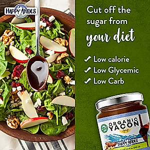 Happy Andes Organic Yacon Syrup oz. 100 Vegan Raw LowCalorie Peruvian Sweetener Sugar Substitute for Blood Glucose Control Healthy GlutenFree NonGMO Natural Prebiotic Superfood., honey, 7.17 Fl Oz