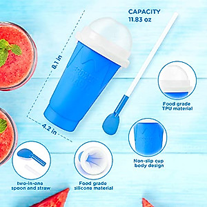 Slushy Cup Slushie Cup, Slushy Maker Cup, Quick Frozen Magic Squeeze Cup, Double Layer Slush Cup Squeeze, Homemade Summer DIY Milk Shake Ice Cream Maker, Cool Stuff Birthday Gifts for Kids (Blue)
