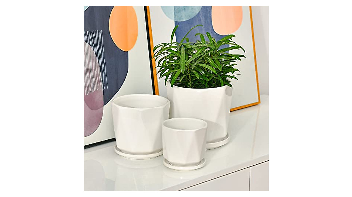 Modern Octagon Ceramic Plant Pots Set - Stylish Indoor & Outdoor Planters