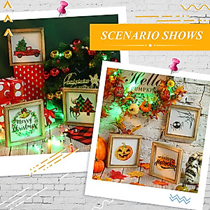 Farmhouse Home Decor Signs 3 Frames with 34 Interchangeable Holiday Seasonal Sayings Tiered Tray 6.7 x 6.7 Inch Fall Wall Decor Frames Sign for Living Room Wall, Table