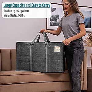 VENO 8 Pack Extra Large Moving Storage Bags with Zippers, Foldable Heavy-Duty Tote for Space Saving, Alternative to Moving Boxes, Packing Supplies, Plastic Storage Bins (Dark Gray - Set of 8)