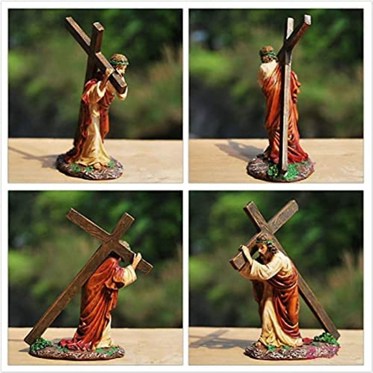 IIDACK Jesus Cross Figure Ornament,Hand-Painted Jesus Church Decorations,Jesus Carrying Cross Resin Figurine,Religious Statues Christian Gift Collection Crafts for Home Office Easter Decor