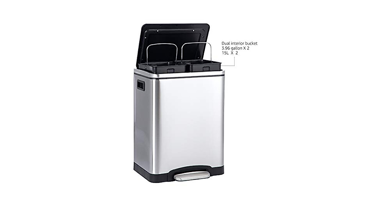 Amazon Basics 30L Dual Bin Soft-Close Stainless Steel Trash Can