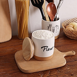 LEETOYI Ceramic Food Storage Containers with Lid,Modern Farmhouse Kitchen Decor, Countertop Food Storage Caddy Organizer, 33oz (Labeled Flour)