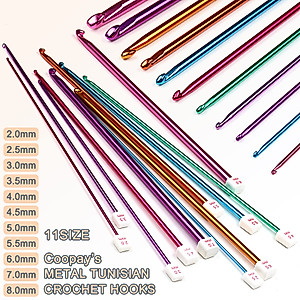 Coopay Long Crochet Hook Set, 11pcs Tunisian Crochet Hooks Multicolor Afghan Crochet Needles for Crocheting, 2mm(B)-8mm(L), Great Knitting & Crochet Supplies Tool Set for Beginner, Crocheter & Knitter