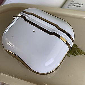 KIQ Armor for AirPods 3rd Gen Case Protective Cover w/Keychain for Women Men Kids for Apple AirPods 3rd Generation Case AirPods 3 Case Gold Trim - White