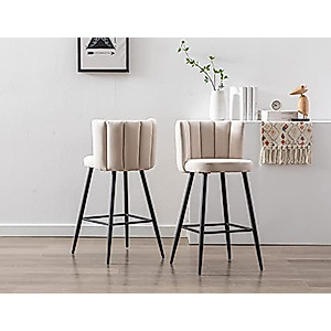 Kmax 30 Inch Bar Stools Set of 2 Modern Fabric Bar Stools with Black Footrest Petals Seat for Kitchen Island&Bar, Beige