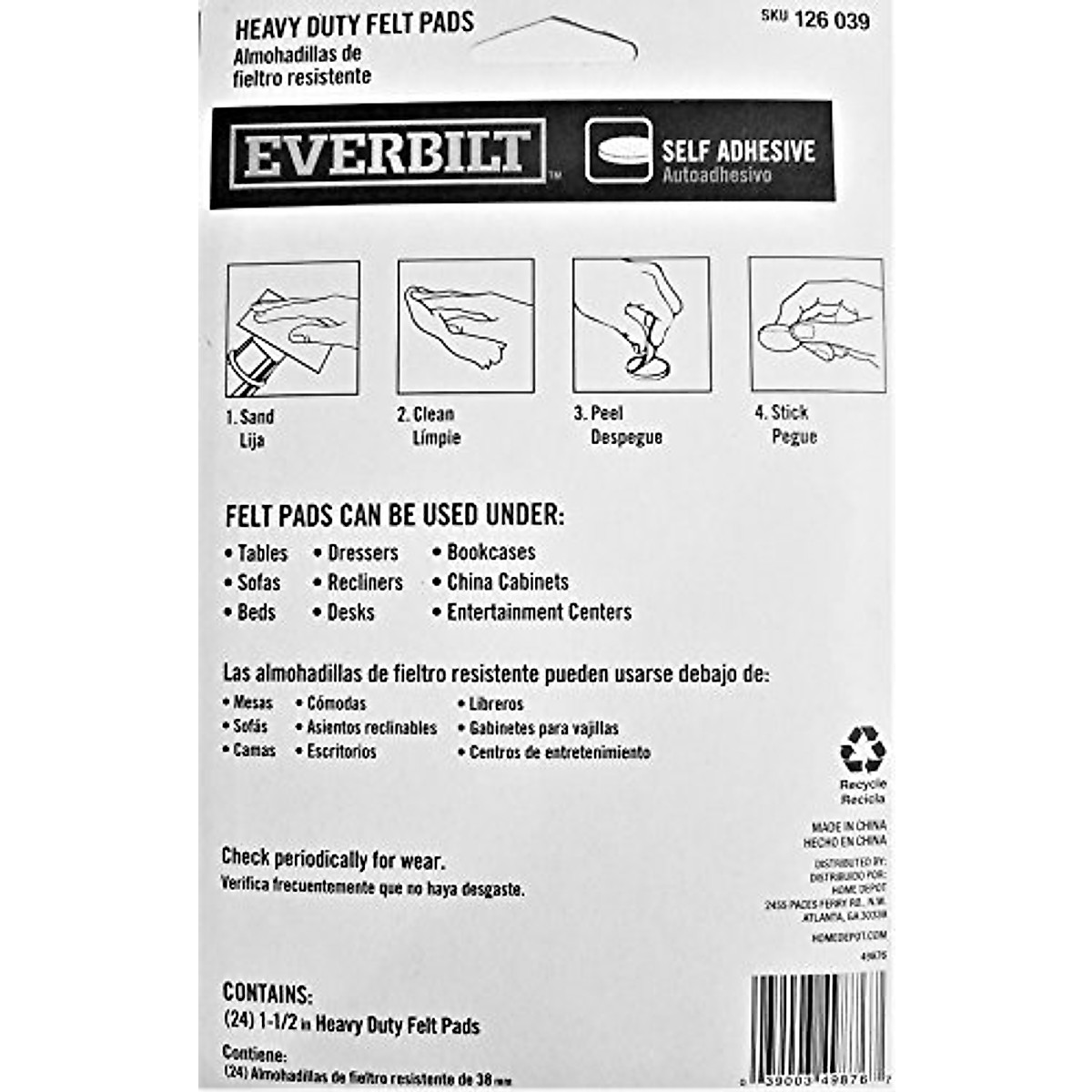 1-1/2 in. Brown Heavy-Duty Self-Adhesive Felt Pads (24-Pack)