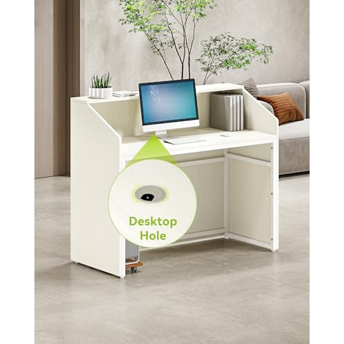 LITTLE TREE 47-Inch Reception Desk with Counter, White Front Desk Reception Room Table, Retail Counter for Checkout, Modern Welcome Desk for Lobby, Office, Beauty Salon