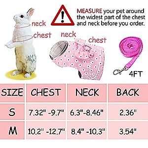 Falltail Adjustable Bunny Harness Leash Rabbit Leash Harness with Bell, Bunnie Vest Harness for Rabbit Ferret Guinea Pig Walking, Pink-Flower, Medium (Pack of 1)