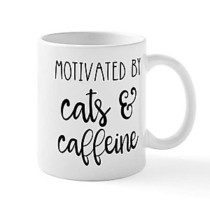 CafePress Motivated By Cats And Caffeine Mugs Ceramic Coffee Mug, Tea Cup 11 oz
