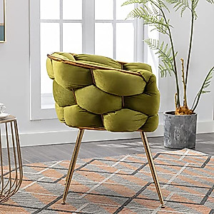Kakotito Luxury Handmade Accent Chair with Gold Legs, Modern Velvet Armchair for Living Room and Bedroom, Silla de Acento (Green)