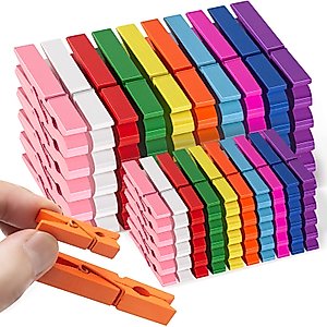 100PCS Colored Wooden Clothespins, 50PCS 2.9inch 10 Color Colored Clothes Pins Wooden, 50PCS 1.3inch 10 Color Wooden Colored Clothespins, Clothes Pins for Hanging Pictures Classroom Laundry Decoration
