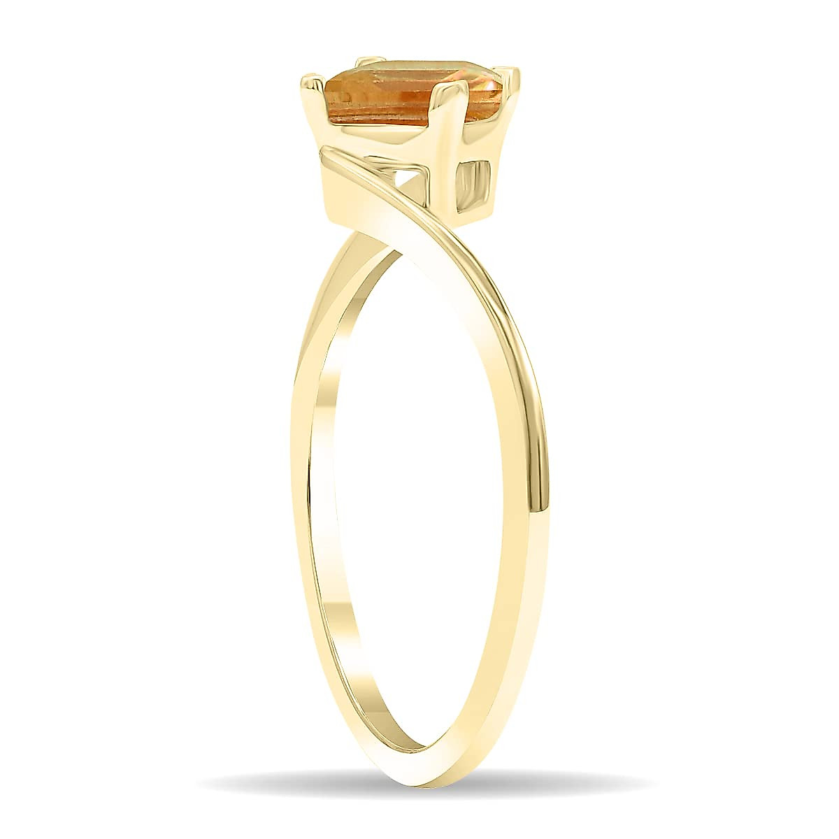 Women's Solitaire Square Shaped Citrine Wave Ring in 10K Yellow Gold