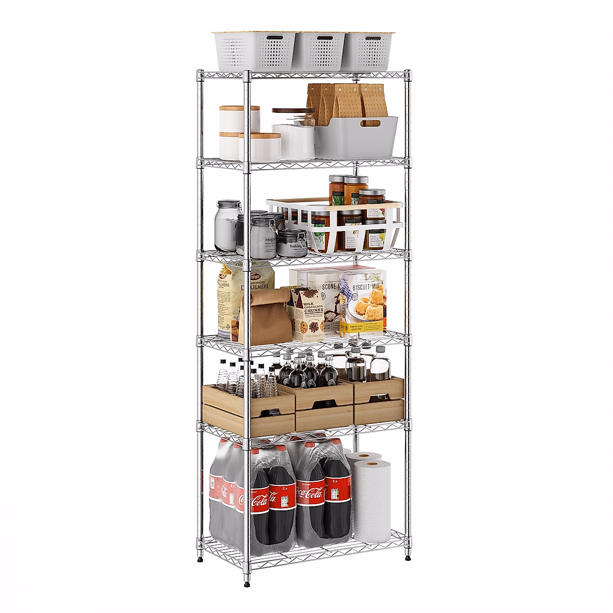 Furinno Wayar Metal Storage Shelf Rack, 6-Tier, 23 x 13 x 59, Stainless Steel