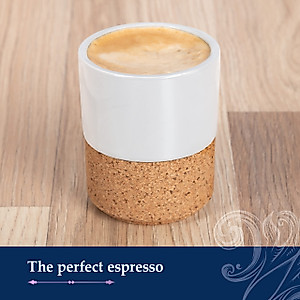 White Double Espresso Cups Set of 4 - Removable Cork Insulating Base Ceramic Coffee Cup Mug 4oz with Removable Cork Sleeve - Stackable - Handleless