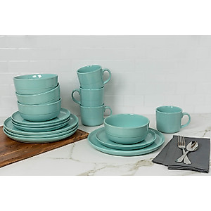 10 Strawberry Street Double Line 16 Piece Dinnerware Set, Seafoam