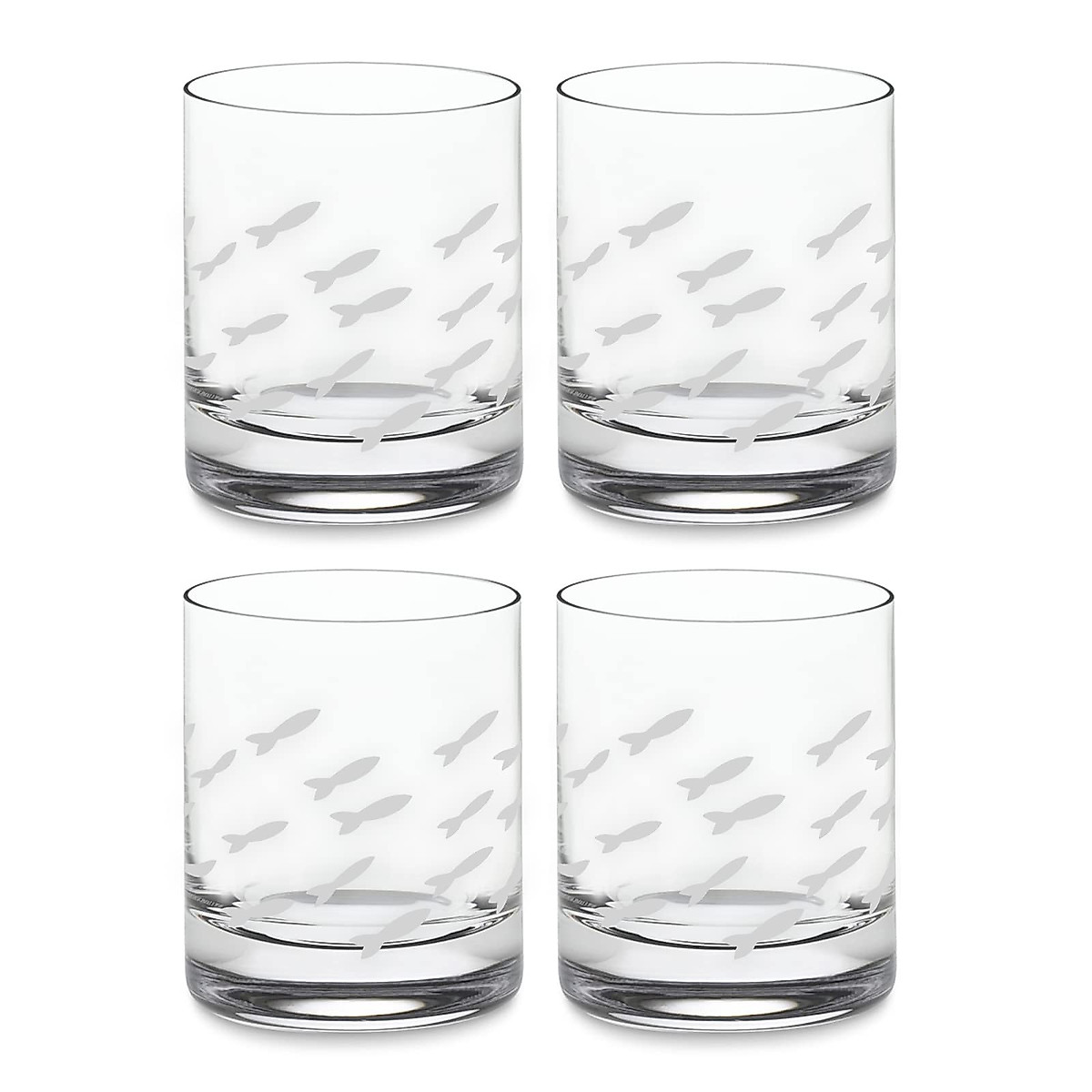 The Wine Savant Fish Old Fashion Drinking Glasses, Fish Glasses For White and Red Wine, Water or Whiskey, Each Glass Is Individually Sand Etched - Fish Wine Glasses