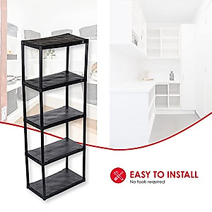 Home Basics 5 Tier Plastic Shelf, Black | Easy to Assemble | Solid Tier Shelves | Durable Resin Material