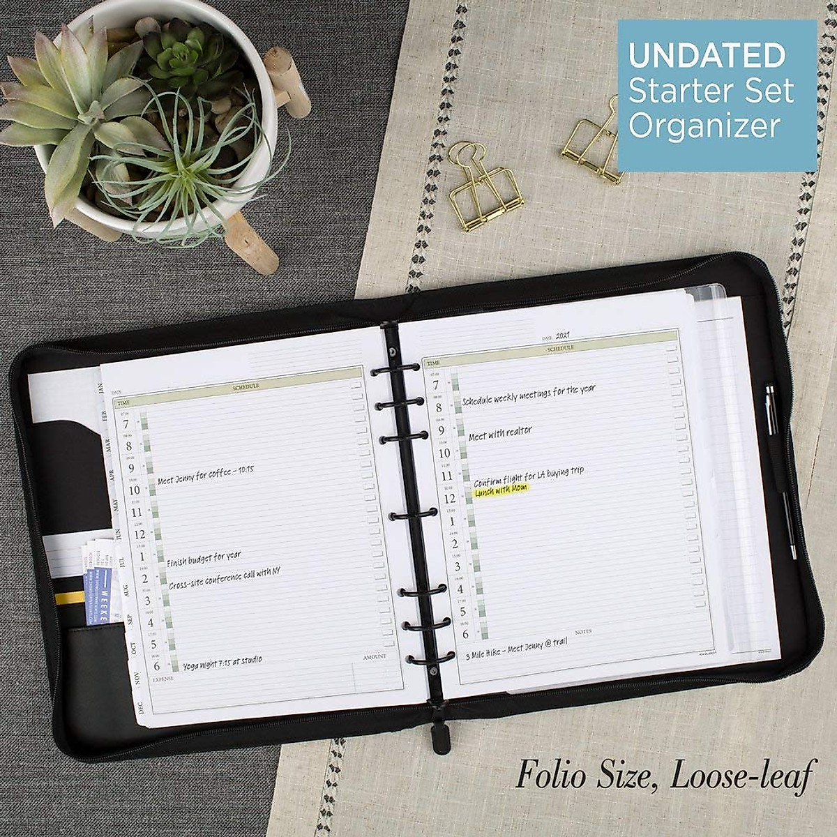 AT-A-GLANCE Genuine Leather Undated Starter Set, Folio Size, Black (038-0540-05)