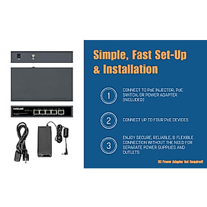 Intellinet PoE++ Powered 5 Port Gigabit Ethernet Switch with PoE Passthrough - 65W Power Budget via AC Power & 95W Power Budget via POE PD, 30W per Port, Fanless & Quiet–3 Yr Mfg Warranty-561808