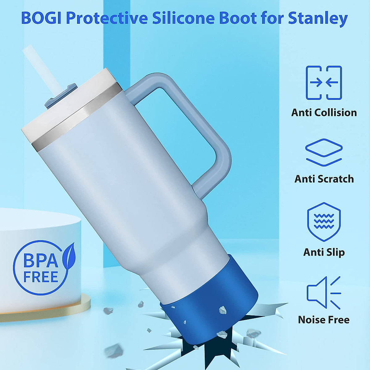 BOGI 2Pcs Silicone Boot for Stanley 40 oz Quencher & Stanley IceFlow 20oz 30oz, Noise Protective Silicone Boot for Water Bottle Anti-Slip Silicone Water Bottle Bottom Sleeve Cover for Stanley Tumbler