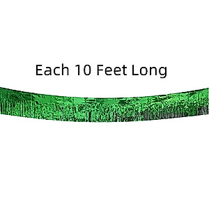 CareCheer 4 Pack 10 Feet Foil Fringe Garland Shiny Metallic Wall Hanging Drapes Tassel Skirting Decorations Supplies for Parade Float Trailer Mardi Gras Party Birthday Wedding (Green)