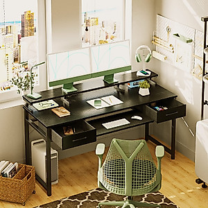 ODK Computer Desk Study Table, 63 Inch Office Desk with Drawers and Keyboard Tray, Study Desk Work Desk with Monitor Shelf, Writing Desk with Storage for Home Office, Black