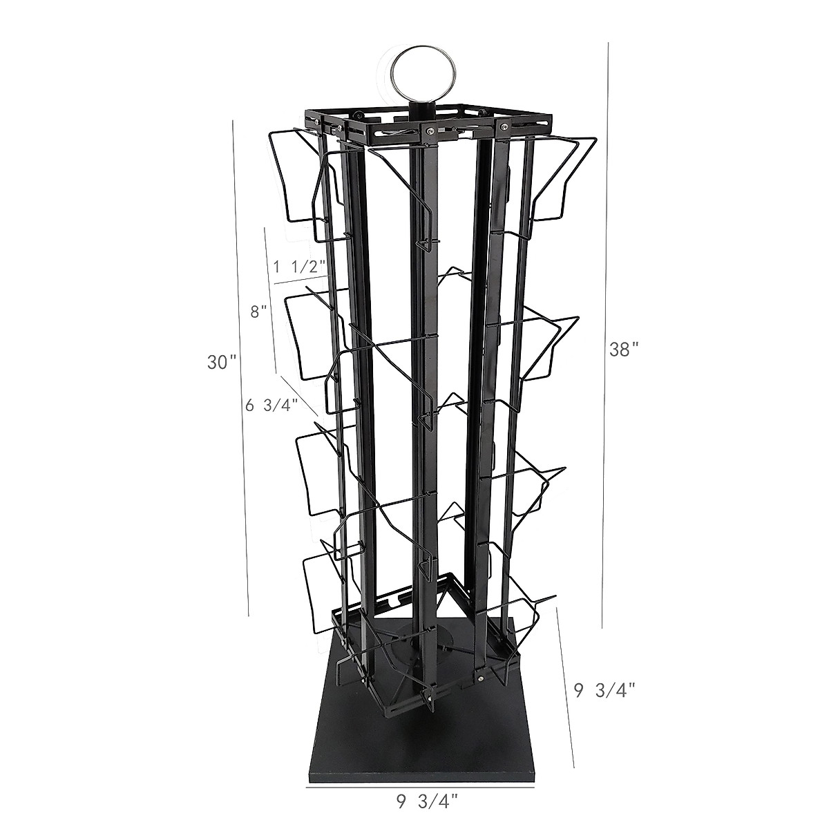 Adjustable Greeting Card Rack Display Stand 4 Tier 16 Pocket Organizer Postcard CD DVD Book Brochure Literature Rotating Spin 7X5 6X4 4X5 5X7. Pocket Size: 4.6-10"Wide X 8"High 11602-R-8"-NPF