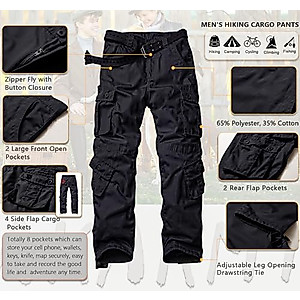 AKARMY Men's Ripstop Wild Cargo Pants, Relaxed Fit Hiking Pants, Army Camo Combat Casual Work Pants with 8 Pockets(No Belt) 3355 Black 38