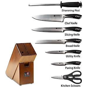 Premium 8-Piece German High Carbon Stainless Steel Kitchen Knives Set with Rubber Wood Block, Professional Double Forged Full Tang Chef Knife Set