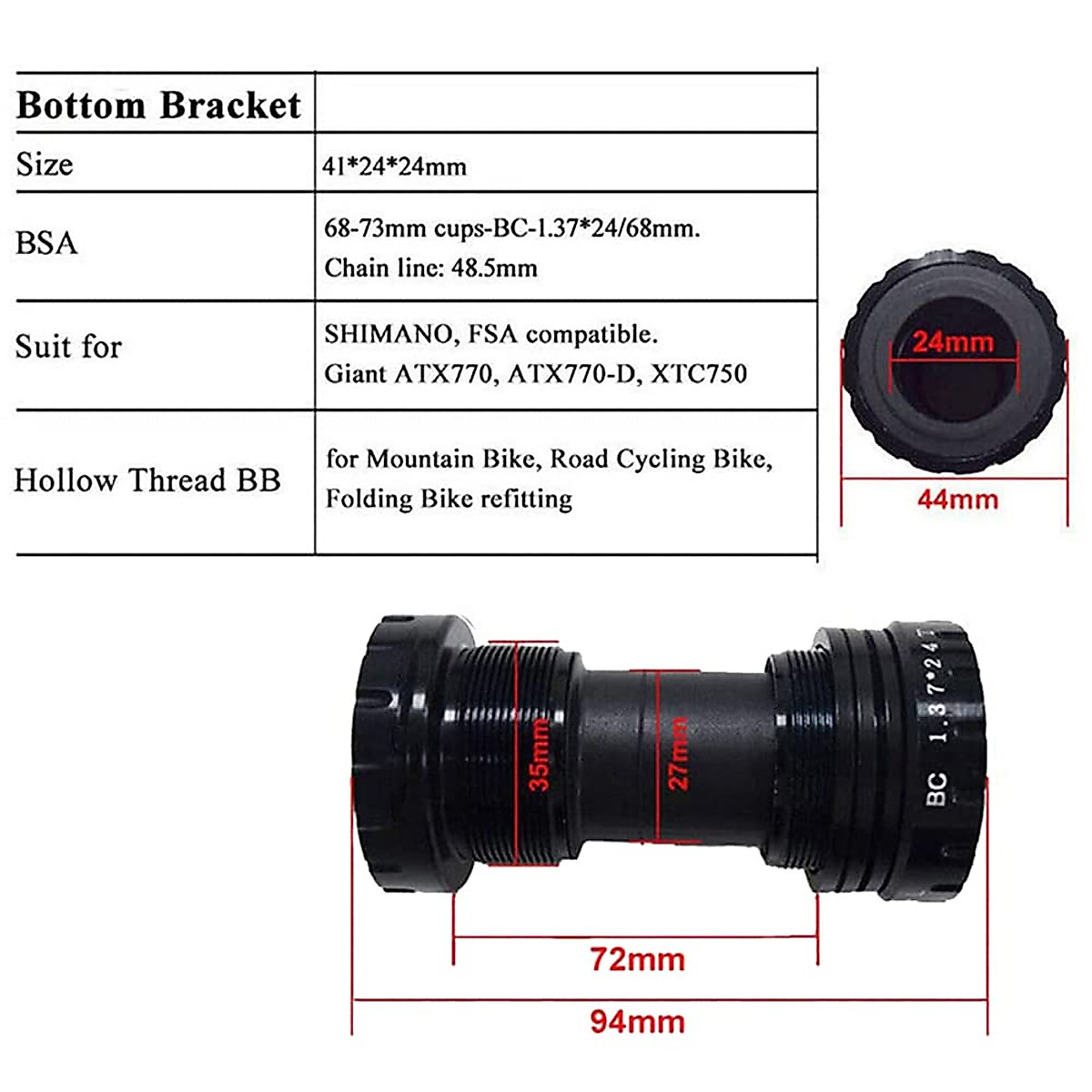 BUCKLOS IXF 104 BCD 30-52T Mountain Bike Crankset -Hollow Integrated MTB 170mm Crank Set- Aluminum Alloy Bike Crankset with Narrow Wide Tooth Chainring Bottom Bracket Bolts (Black/Red).