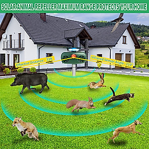 Animal Repellent Ultrasonic Outdoor, New Solar Animal Repeller, Animal Repeller Motion Activated Waterproof, Solar Ultrasonic Animal Repeller with Motion Sensor & Flash Lights for Yard Garden Farm