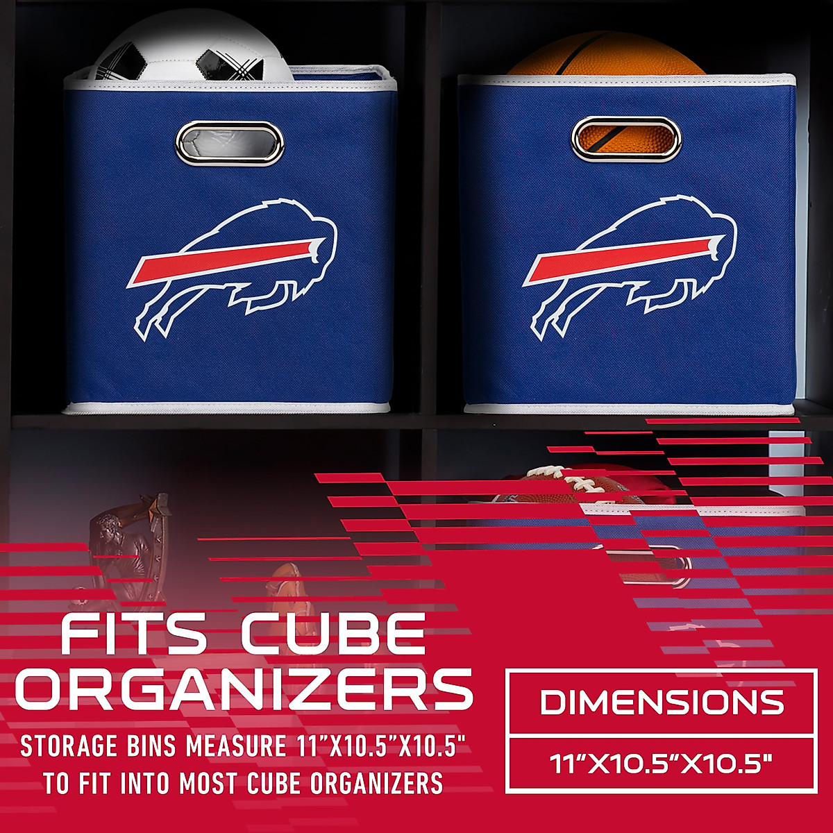 Franklin Sports Buffalo Bills NFL Storage Bin - Collapsible Cube Container + Storage Basket - NFL Office, Bedroom + Living Room Décor - 11"x11"