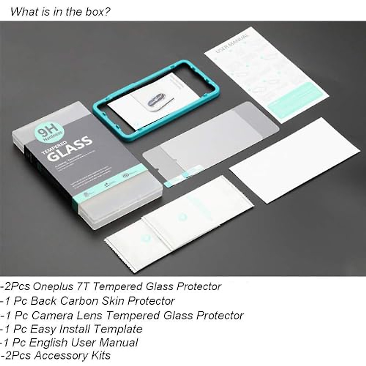 Ibywind Screen Protector For OnePlus 7T,with 2Pcs Tempered Glass,1Pc Camera Lens Protector,1Pc Backing Carbon Fiber Film [Fingerprint Reader,Easy to install]