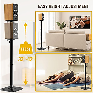 Mounting Dream Speaker Stands Height Adjustable Bookshelf Speaker Stand Pair for Universal Satellite Speakers, Set of 2 for Bose Polk JBL Sony Yamaha - 11 lbs Capacity