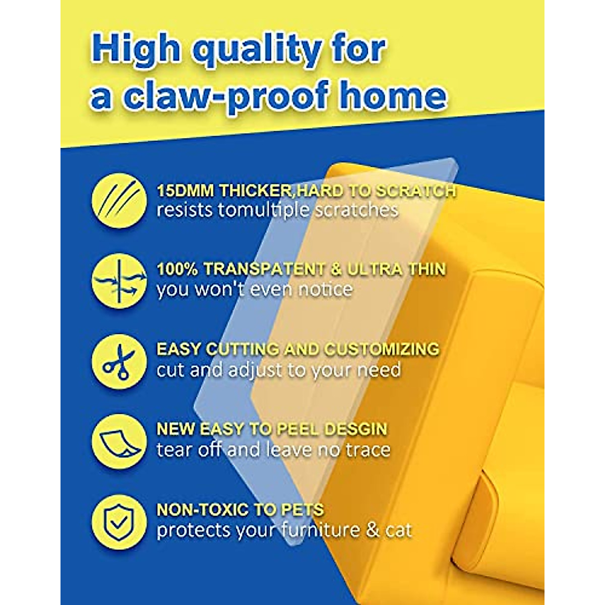 10 PCS Cat Scratch Furniture Protector for Leather, Cat Furniture Protector, Furniture Protectors from Cats, Cat Scratching Deterrent, Couch Guards for Cats, Strong Adhesion, No Residue
