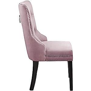 Meridian Furniture Nikki Collection Modern | Contemporary Velvet Upholstered Dining Chair with Wood Legs, Button Tufting, and Chrome Nailhead Trim, Set of 2, 23" W x 23" D x 40" H, Pink